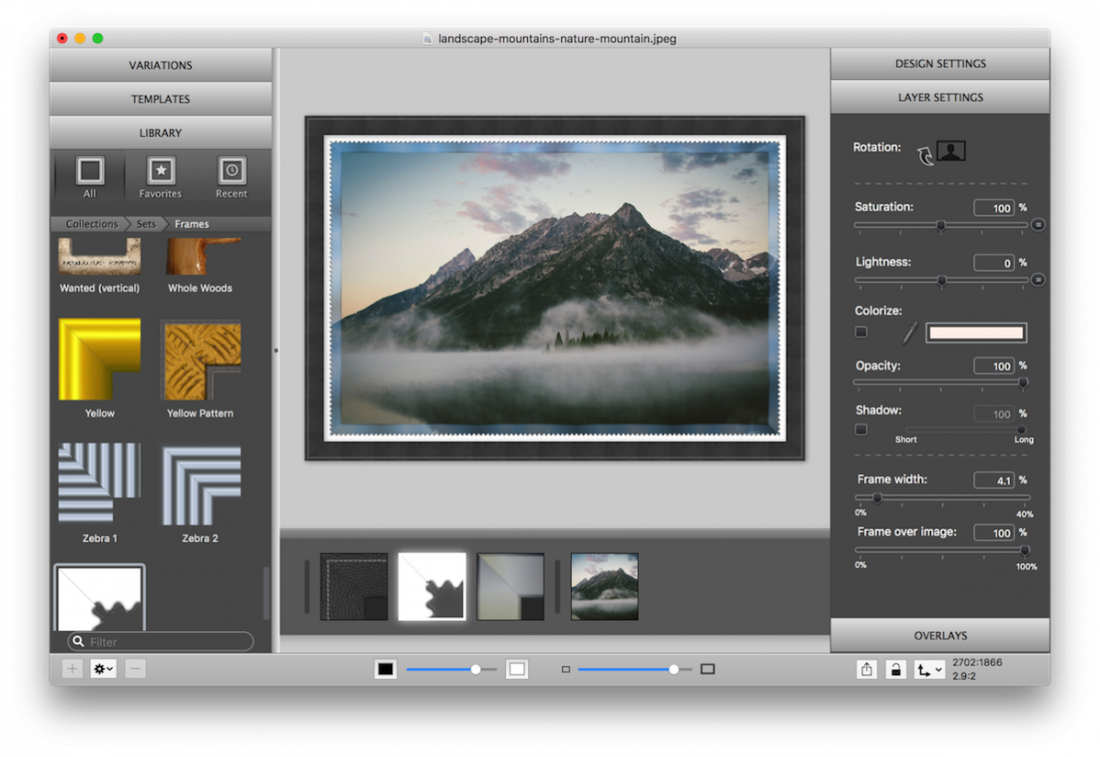 Leather, paper and glass frame for a photograph — ImageFramer for Mac